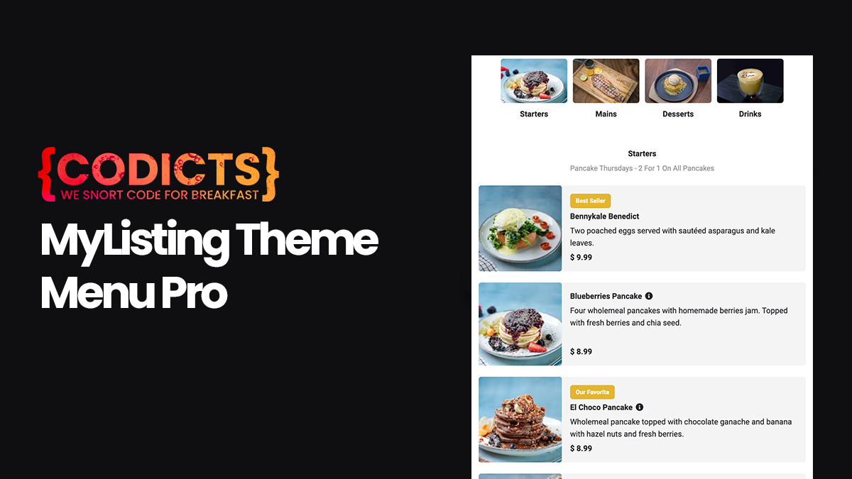 {CODICTS} MyListing Theme - Menu Pro - CoDicts